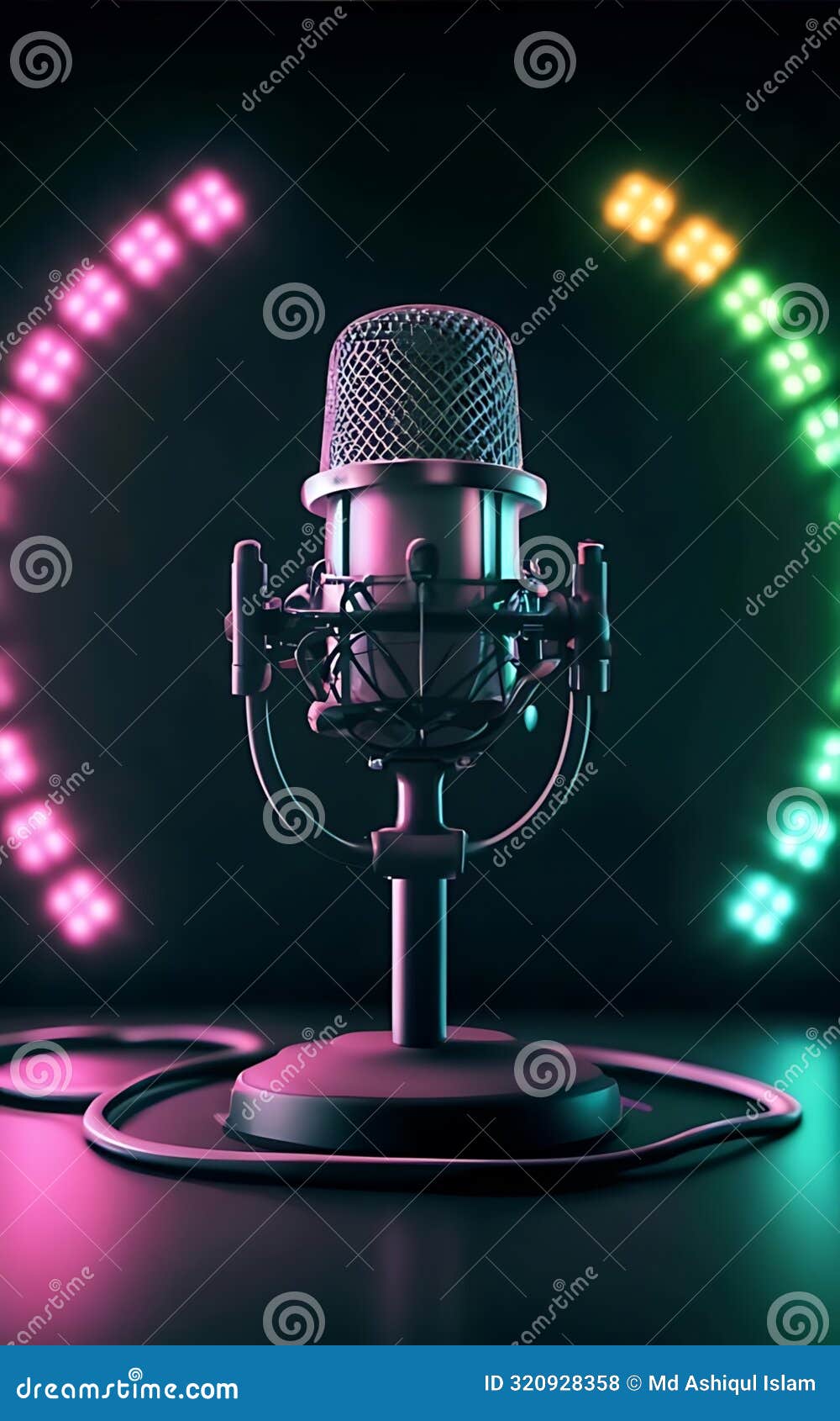 A Microphone with a Rainbow Colored Border and a Circle of Lights ...