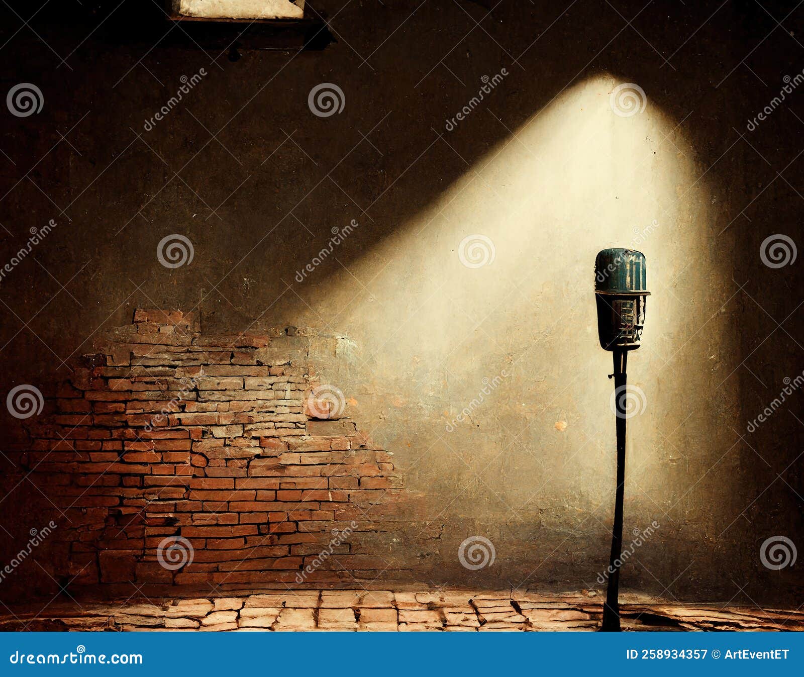 Microphone Ready on Stage Against a Brick Wall Ready for the Karaoke ...