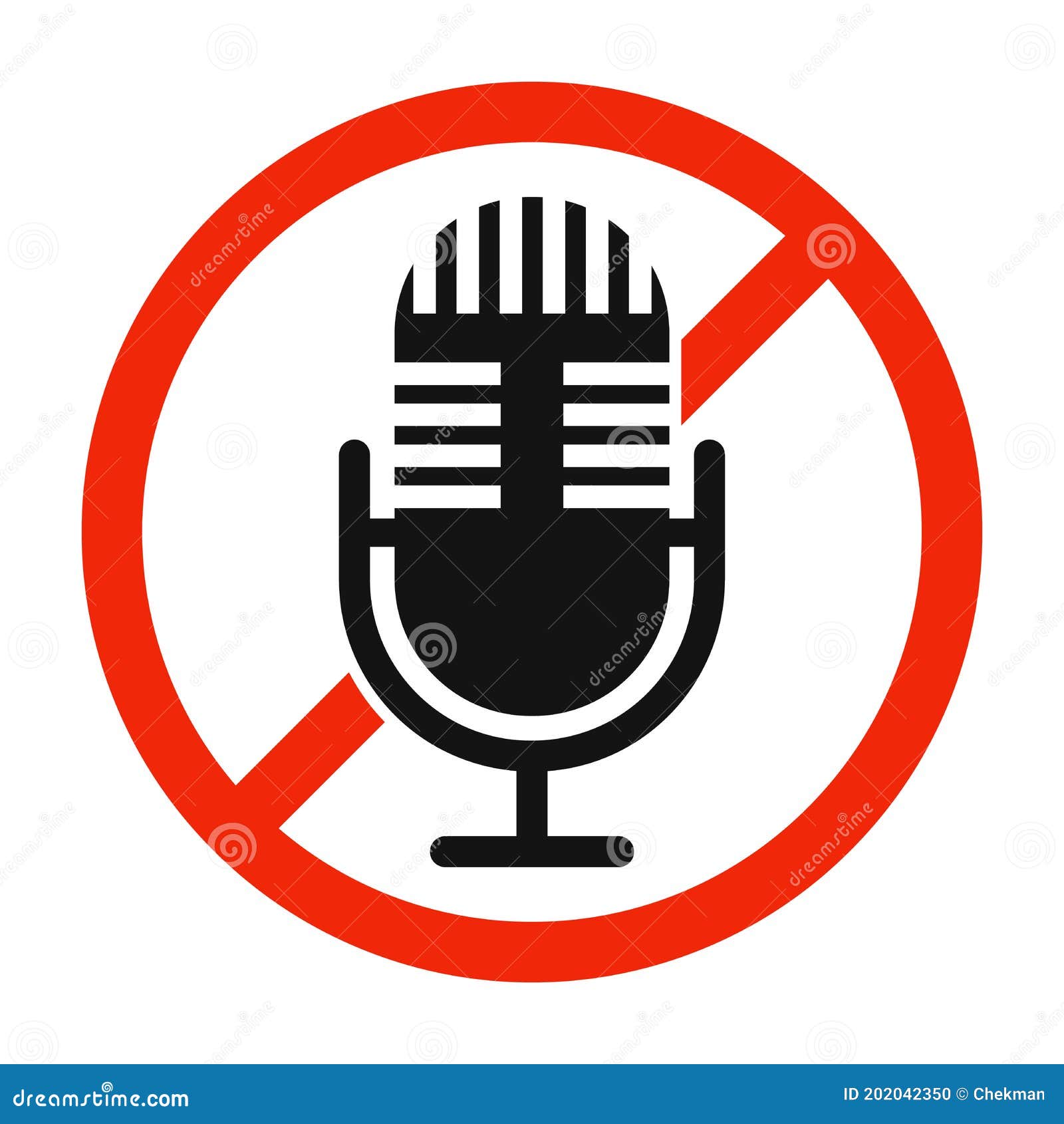 Microphone with Red Ban Sign. No Microphone Sign Stock Illustration ...