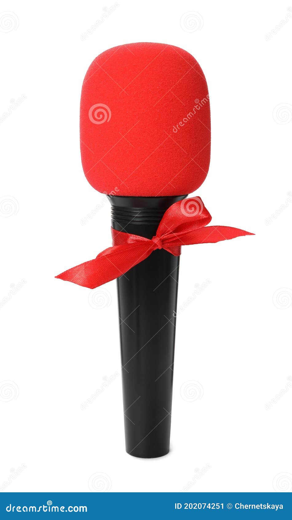 Microphone with Red Bow Isolated on White. Christmas Music Stock Image ...