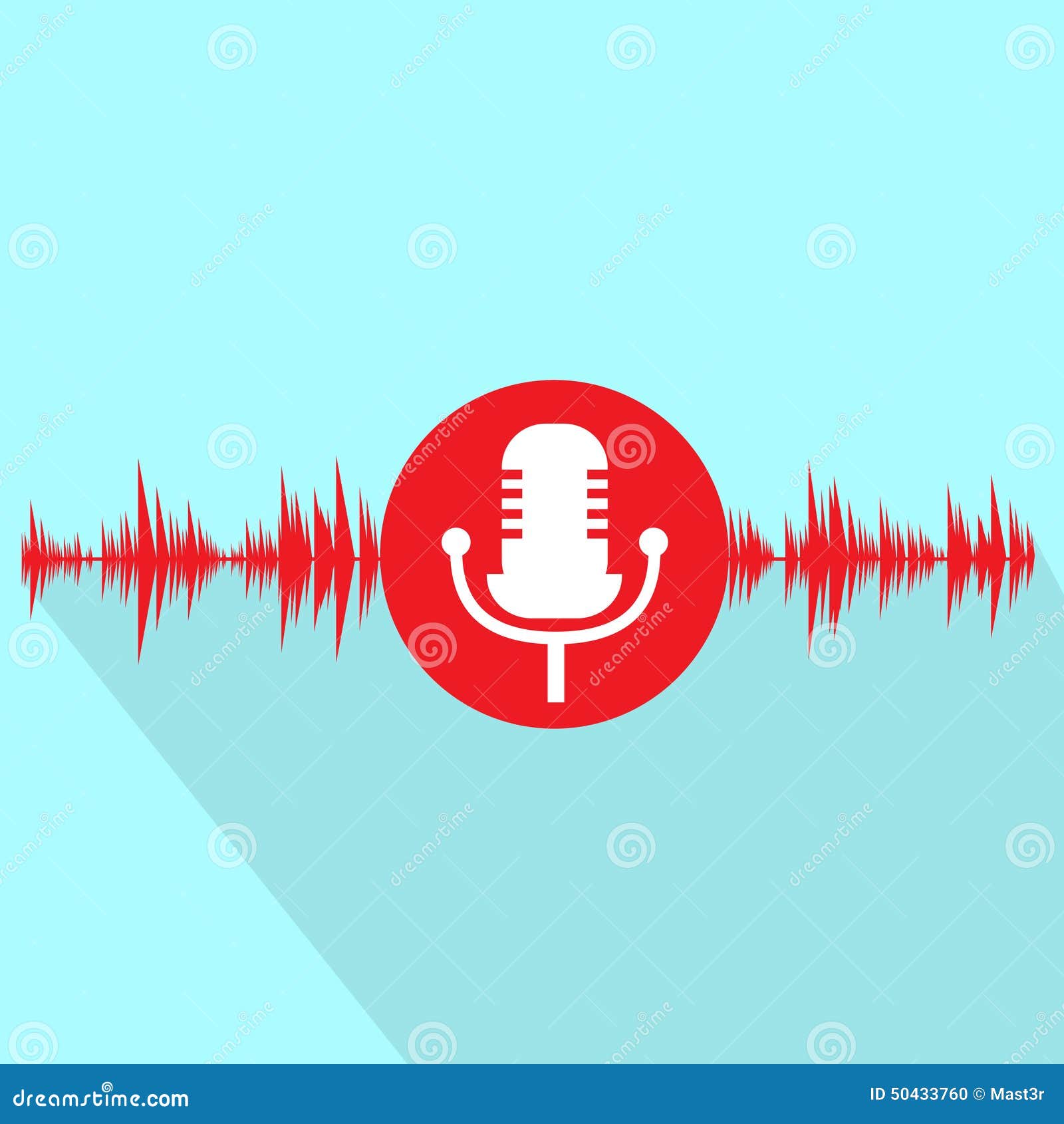 Microphone Red Icon with Sound Wave Flat Design Stock Vector ...
