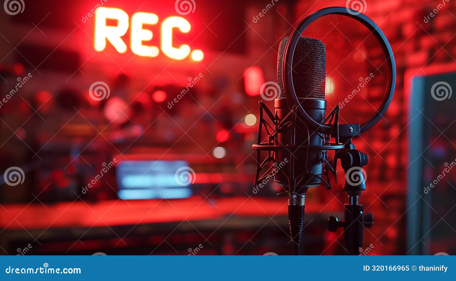 Microphone with a Red Light in the Background Stock Illustration ...