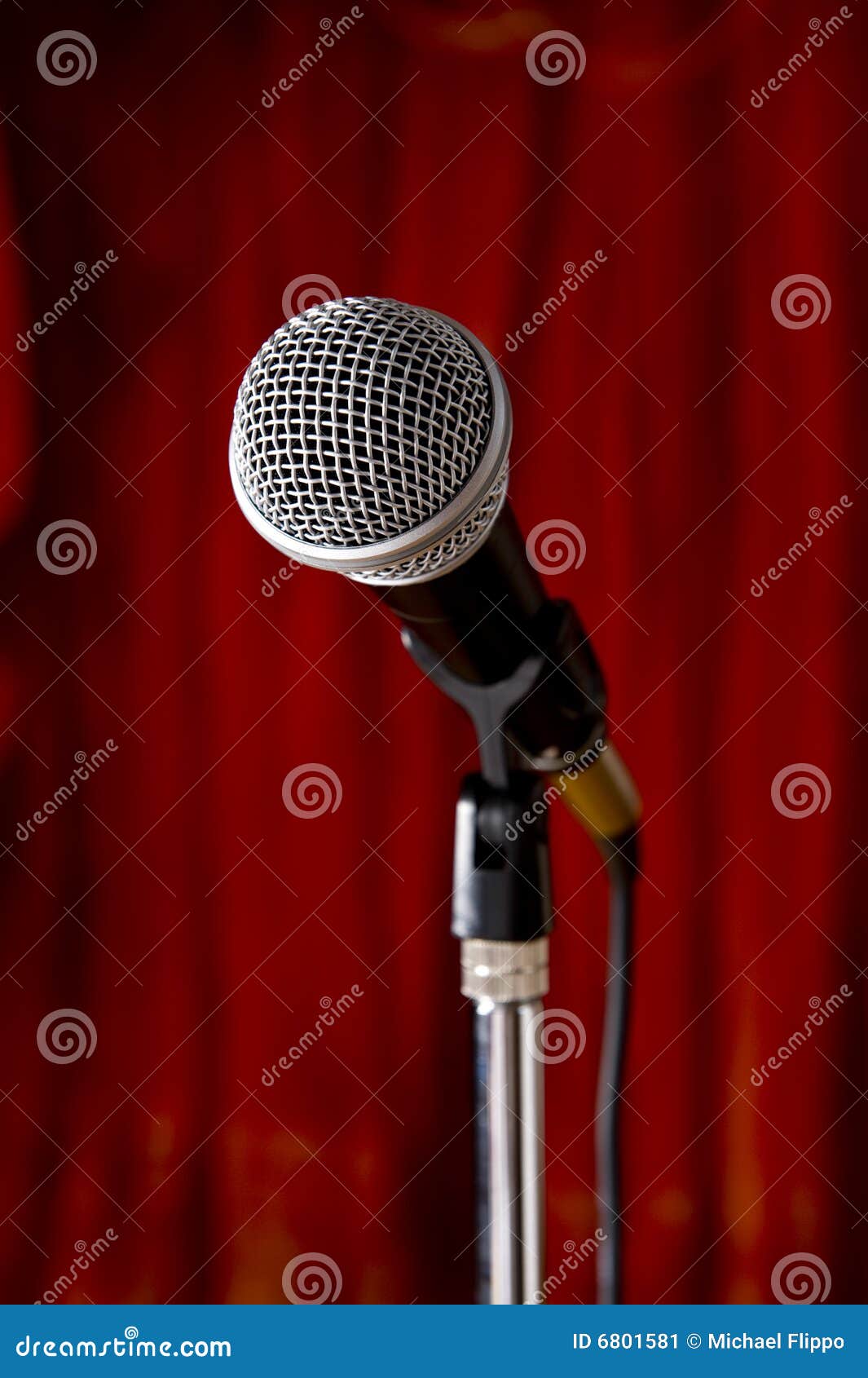 Microphone on Red Stage Curtain Background Stock Image - Image of ...