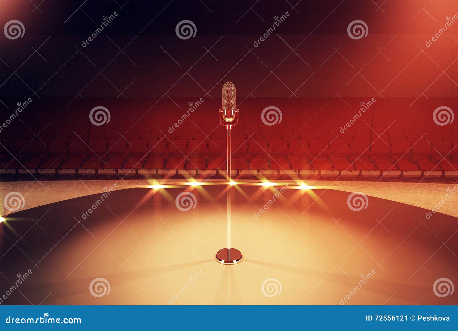 Microphone on red stage stock illustration. Illustration of comedian ...