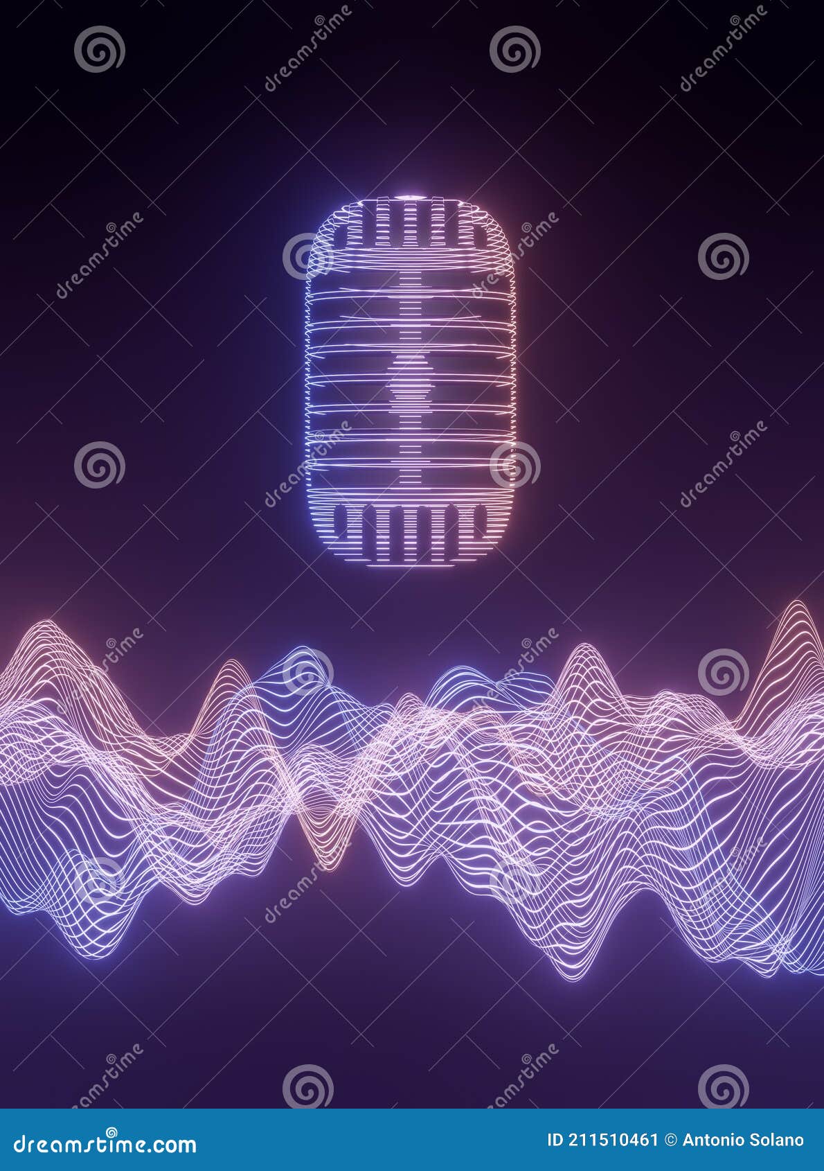 Microphone Shape with Luminous Lines and Sound Wave Stock Illustration ...