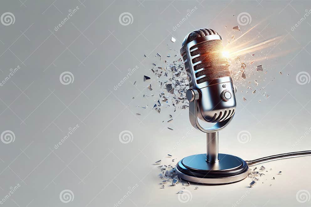 A Microphone that Shatters into Pieces. Space for Text. Stock Photo ...