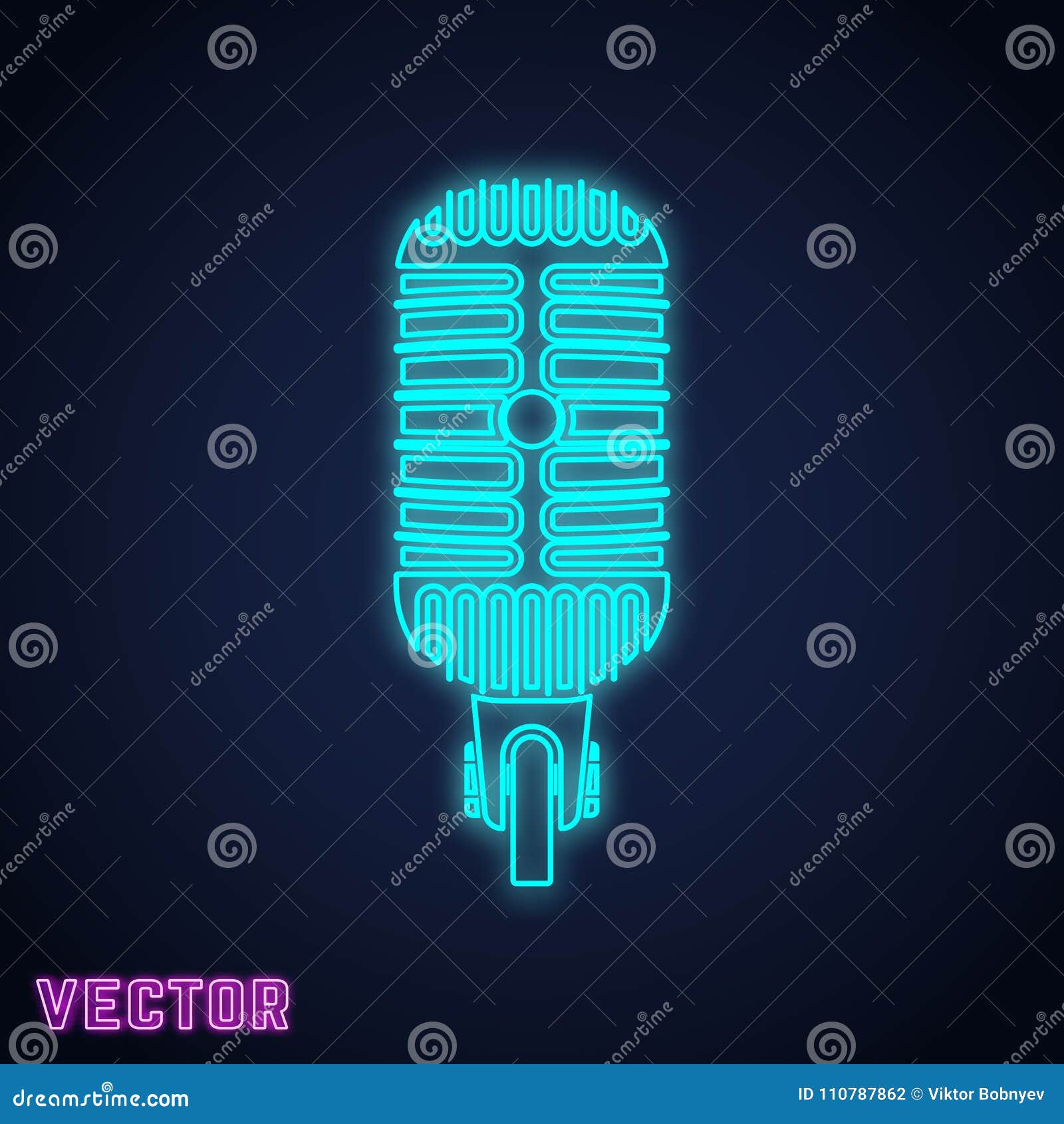 Microphone Sign Neon Light Design Stock Vector - Illustration of ...
