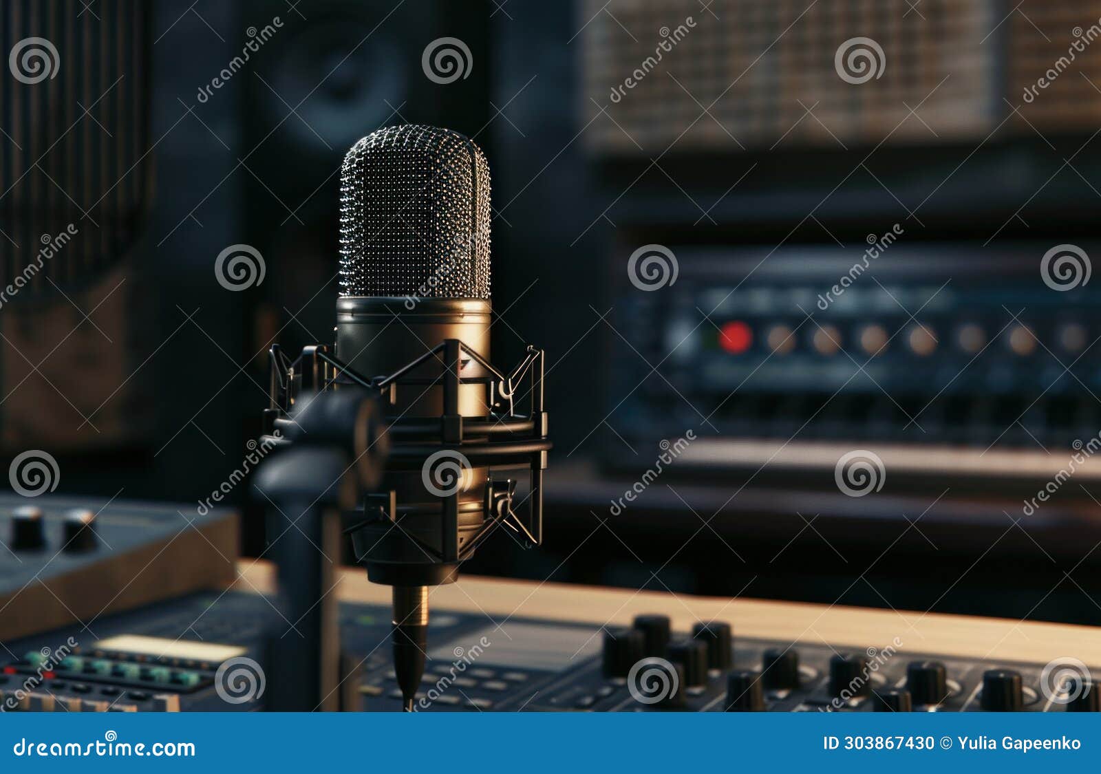 A Microphone Sits on a Desk in a Recording Studio Stock Photo - Image ...