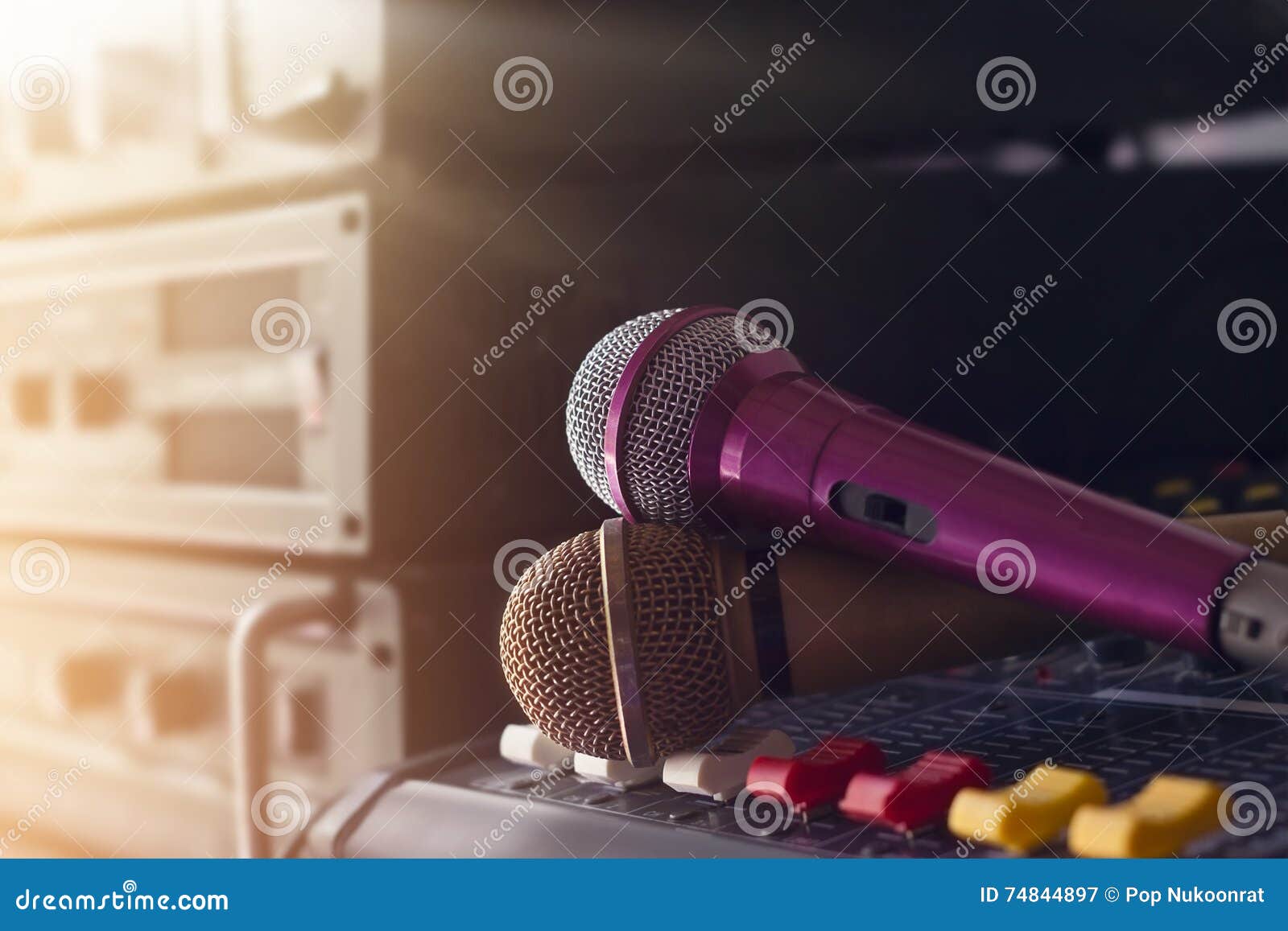 Microphone on Sound Control in Backstage of Concert Stock Image - Image ...