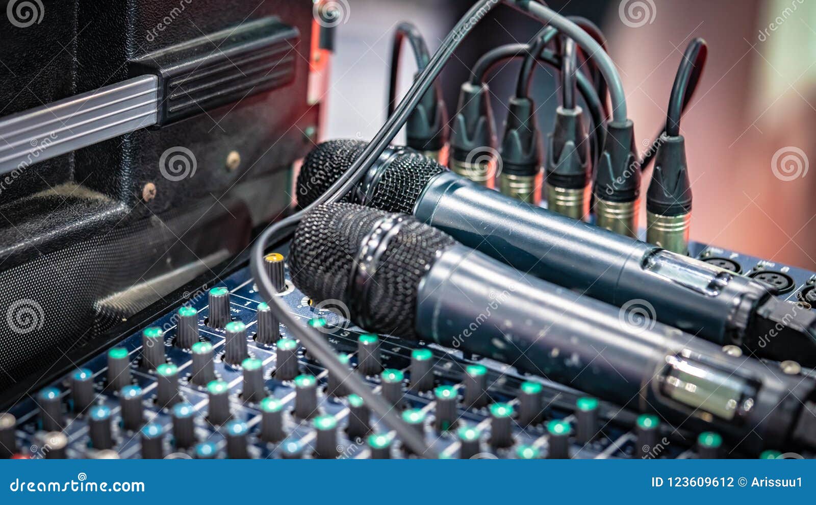 Microphone and Sound Mixer Control Panel Stock Photo - Image of media ...
