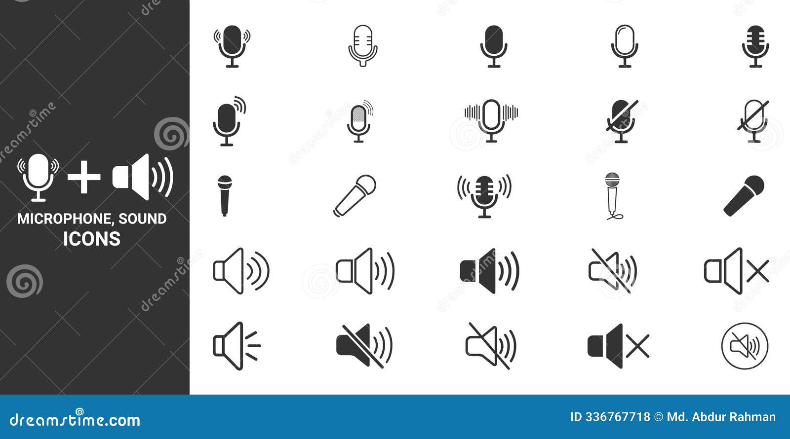 Microphone and Sound Vector Icon Set. Black Microphone Sound Icons ...
