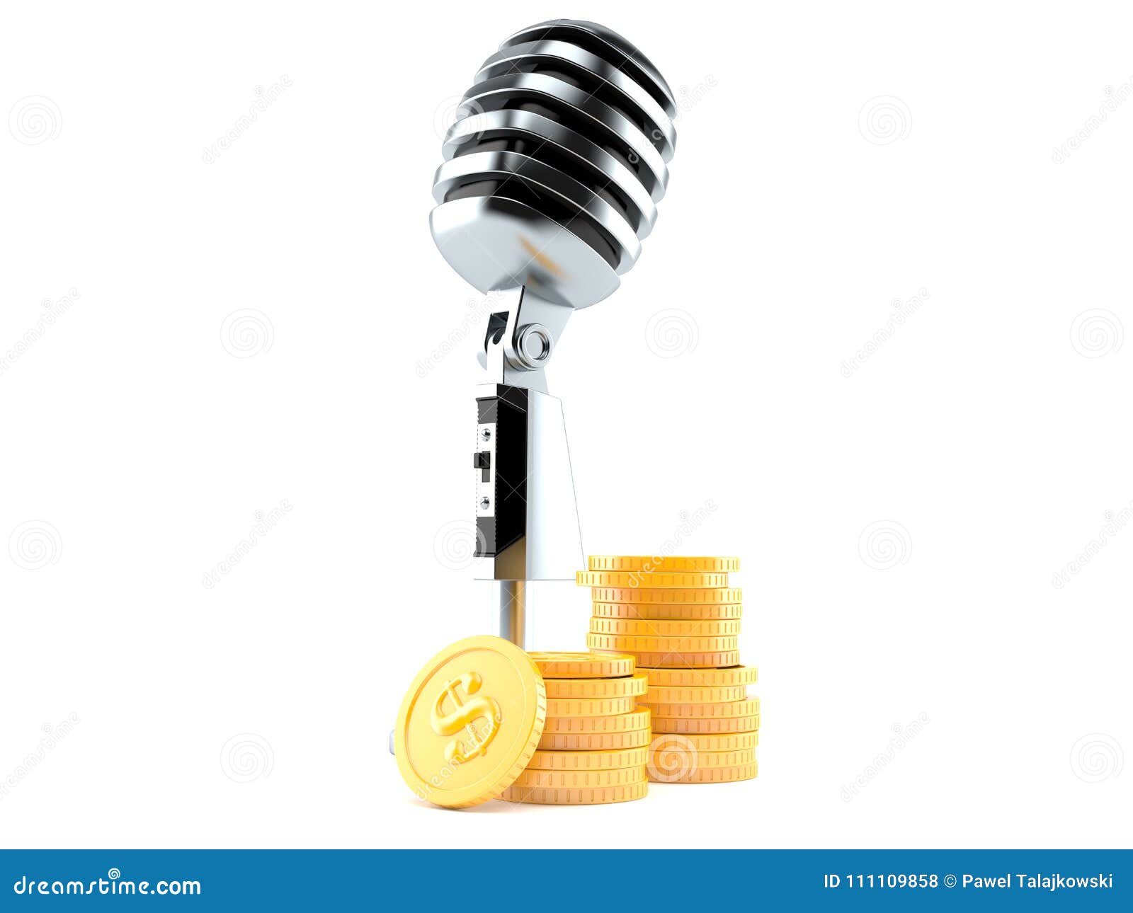 Microphone with Stack of Coins Stock Illustration - Illustration of ...