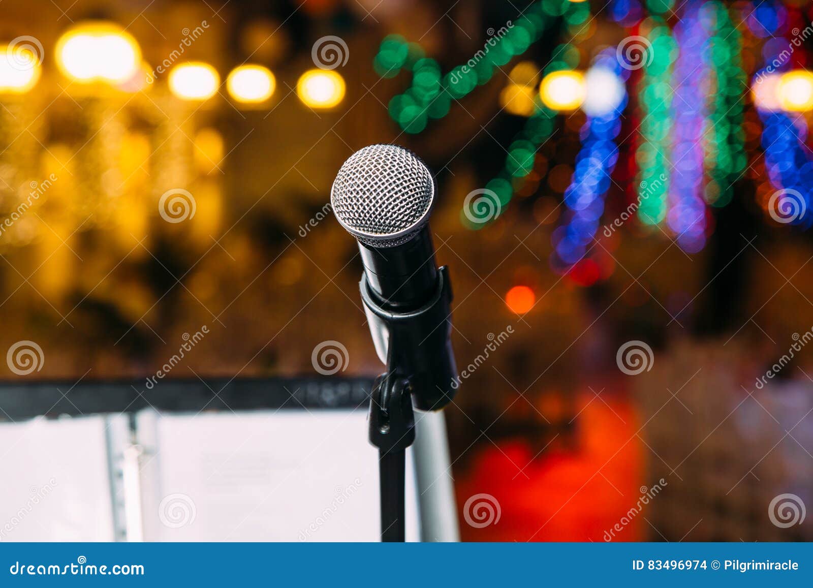 Microphone on the Stage Closeup Stock Photo - Image of musical, music ...