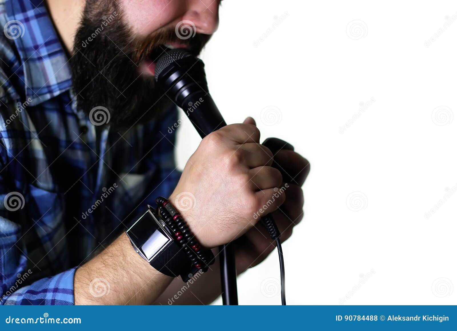 Microphone on Stage Hand Hold Stock Photo - Image of performer, closeup ...