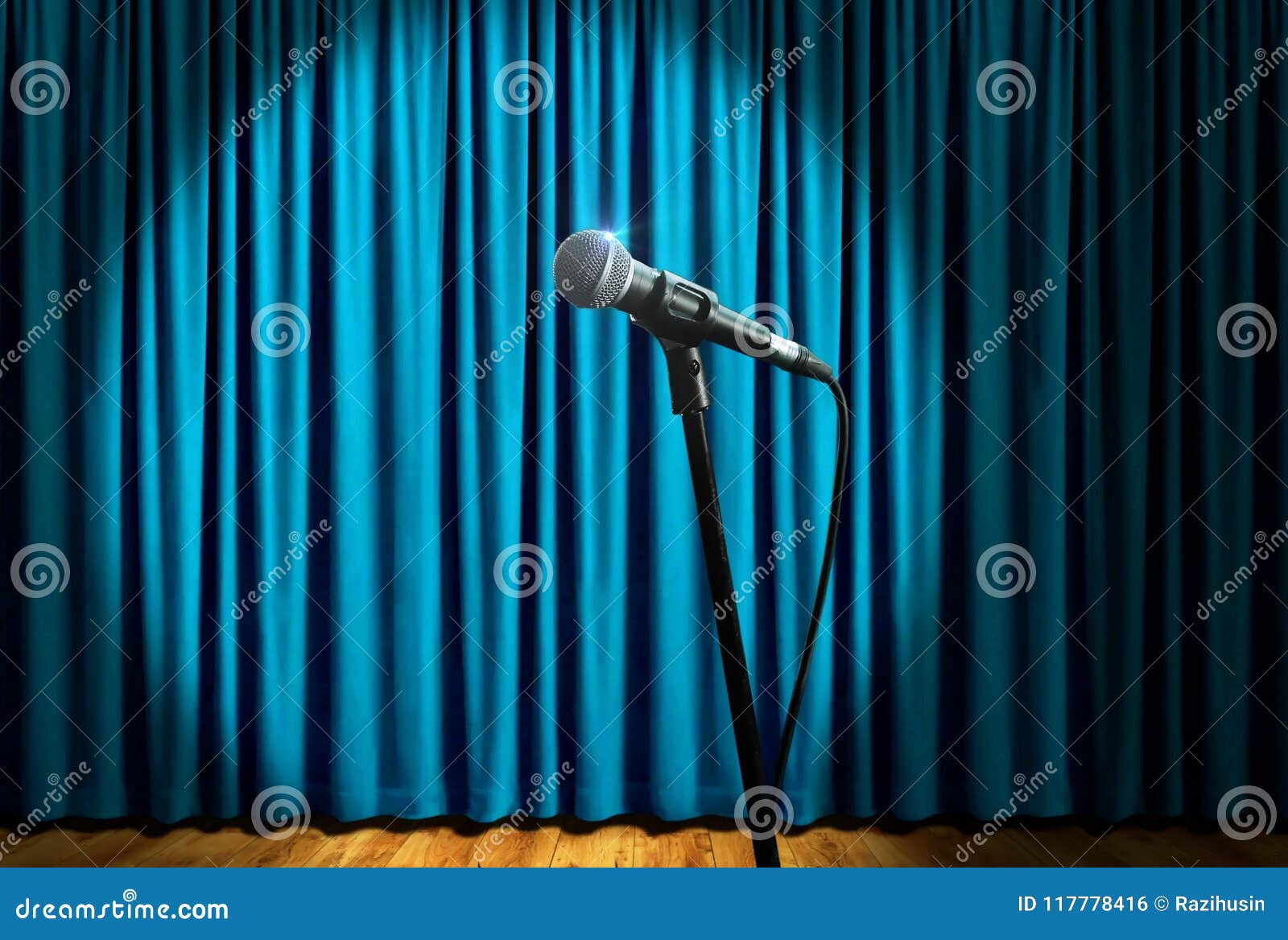 Microphone on Stage Under Spotlight Stock Photo - Image of audio, white ...
