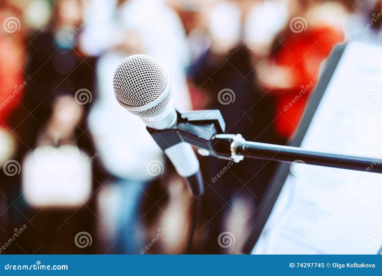 Microphone on the Stand at the Background of the Crowd. Stock Image ...