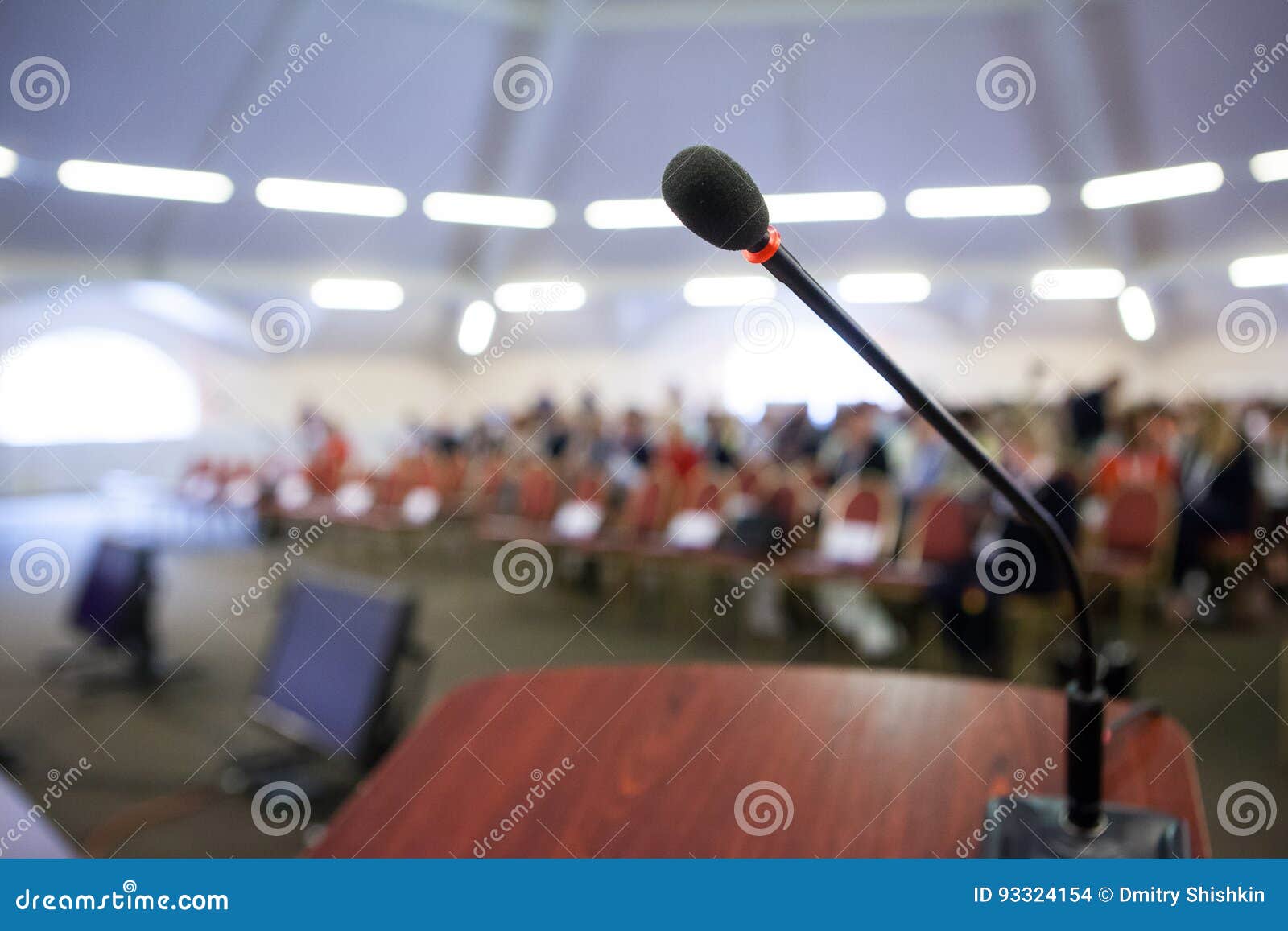 Microphone on Stand in Front of Audience Stock Photo - Image of empty ...