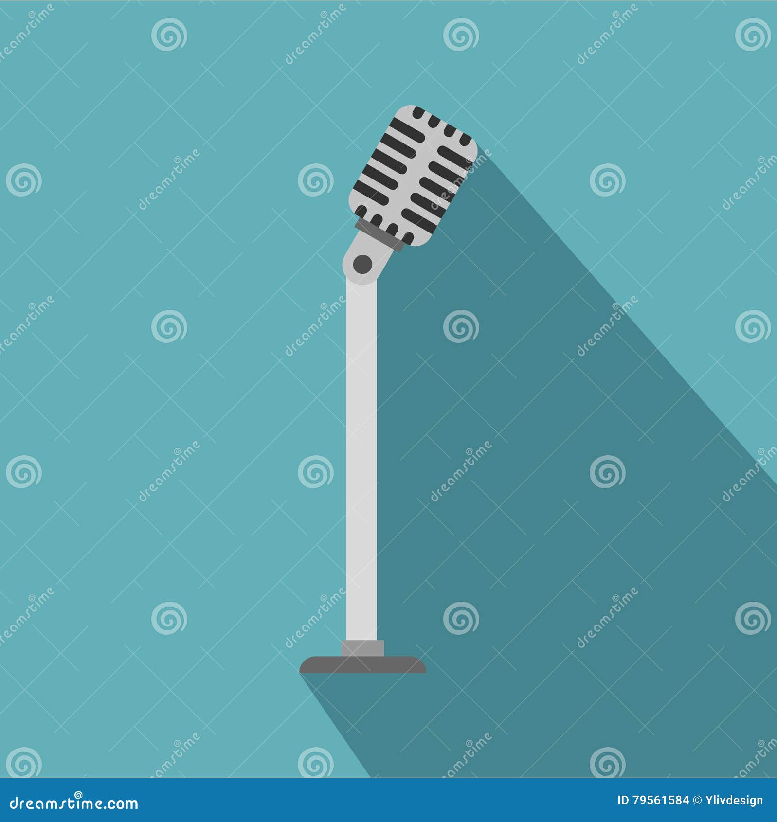 Microphone on Stand Icon, Flat Style Stock Vector - Illustration of ...