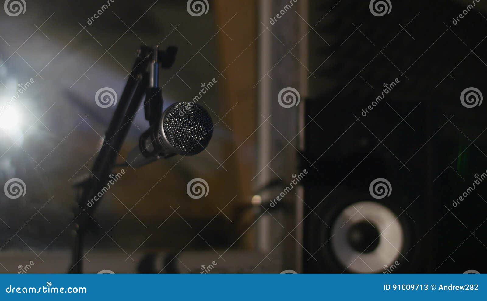 Microphone on a Stand Located in a Music Studio Recording Booth Under ...