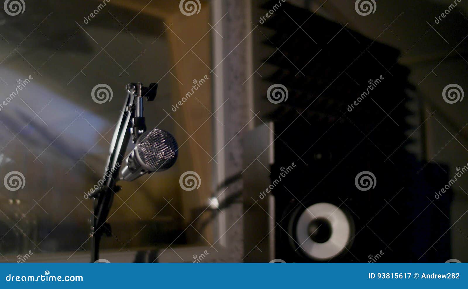 Microphone on a Stand Located in a Music Studio Recording Booth Under ...