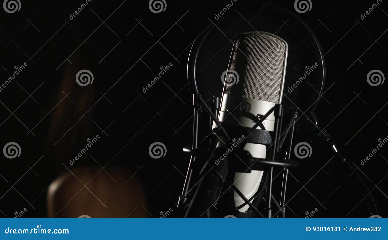 Microphone on a Stand Located in a Music Studio Recording Booth Under ...