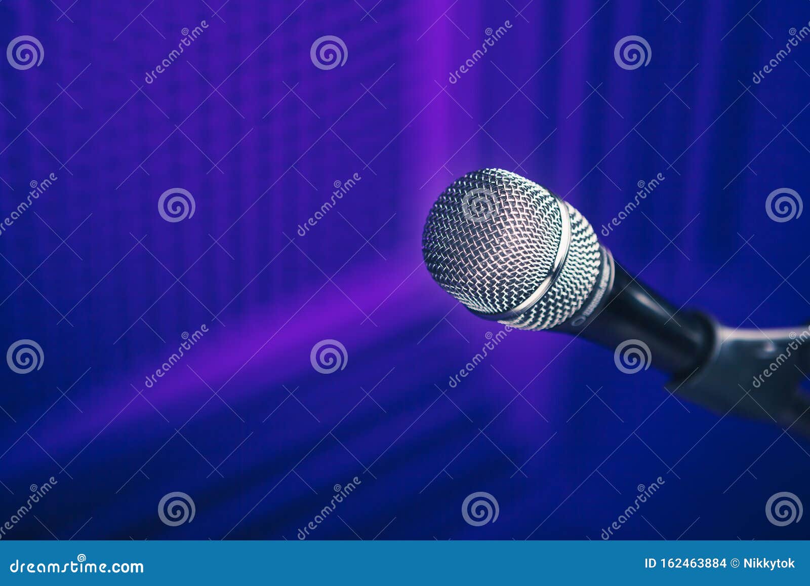 Microphone on Stand, Purple Background with Acoustic Foam Wall in ...