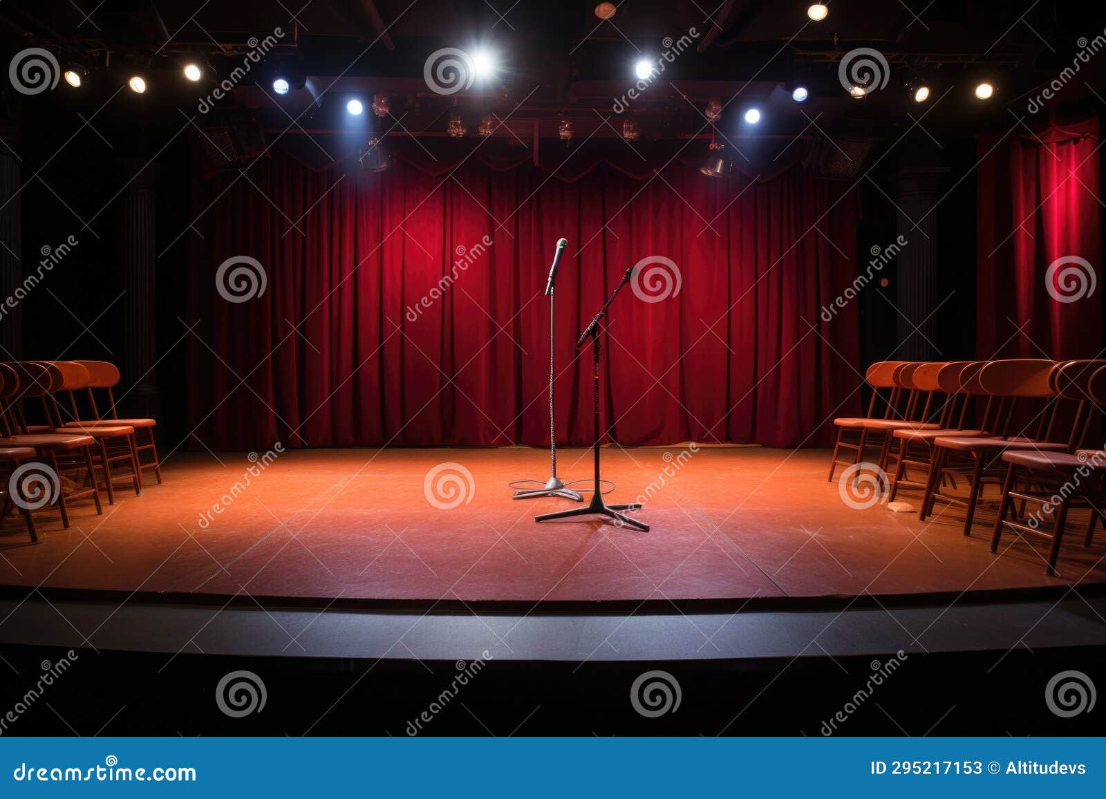 A Microphone Stand on a Small Community Theater Stage Stock Image ...