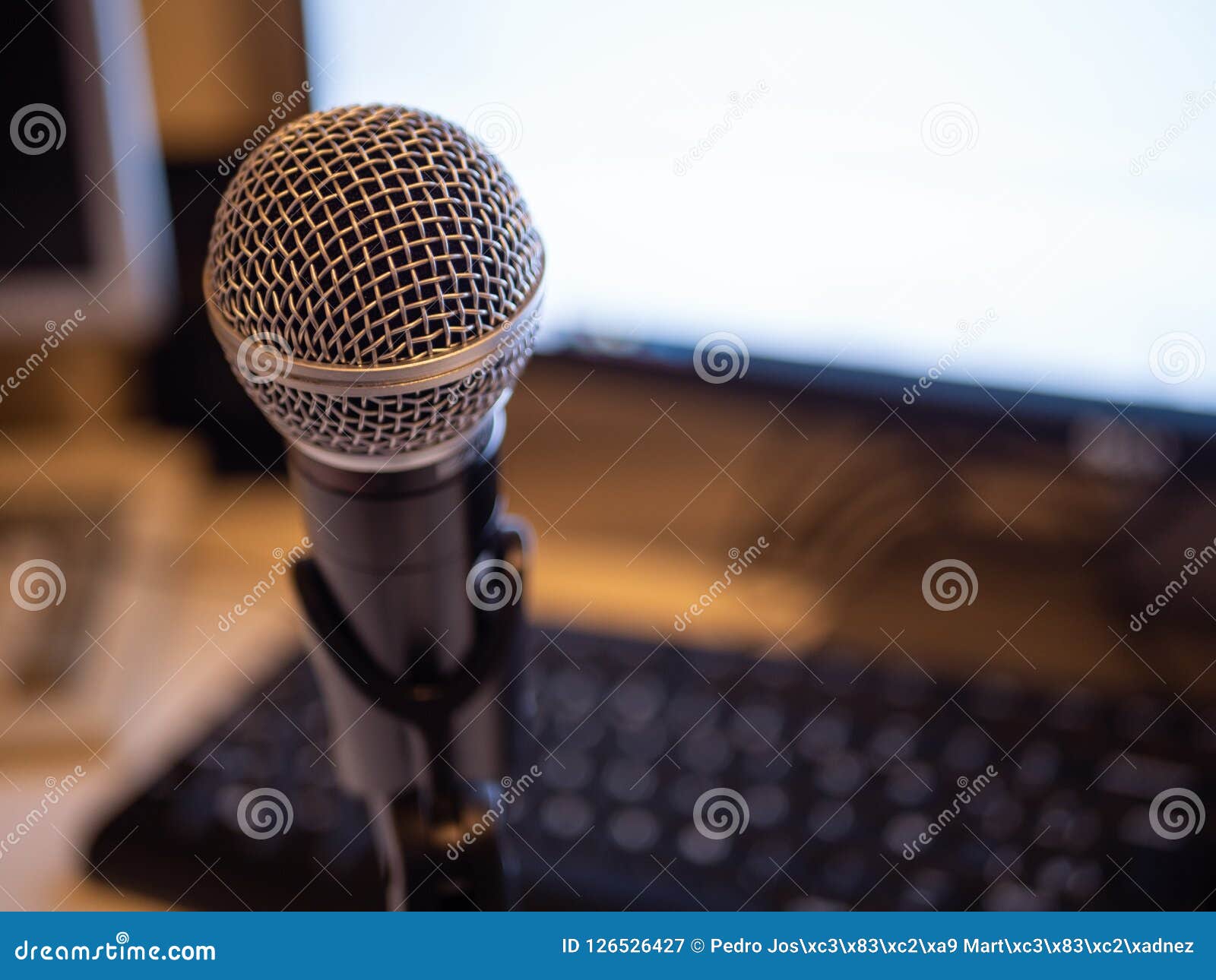 Podcast Studio: Computer and Microphone Stock Image - Image of ...