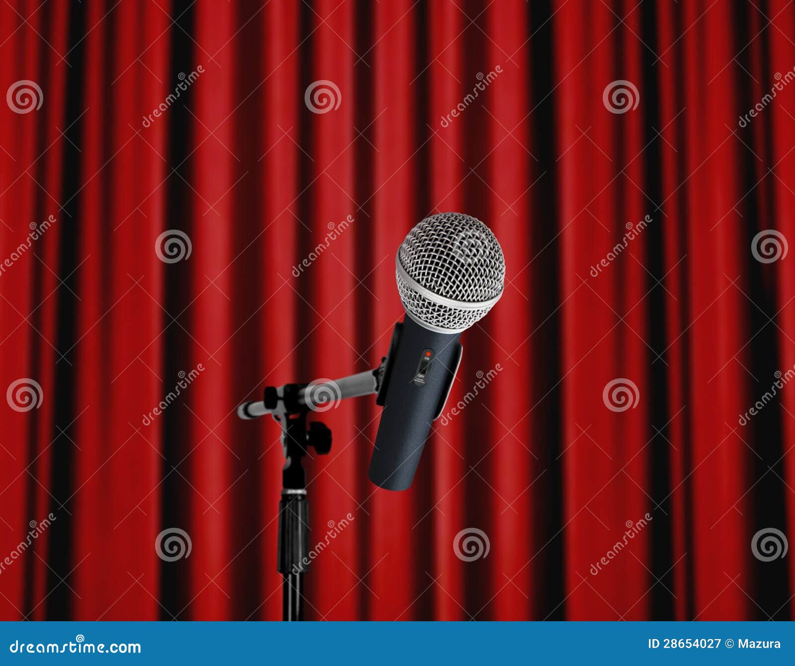 Microphone Standing Over Red Curtain Stock Image - Image of silver ...