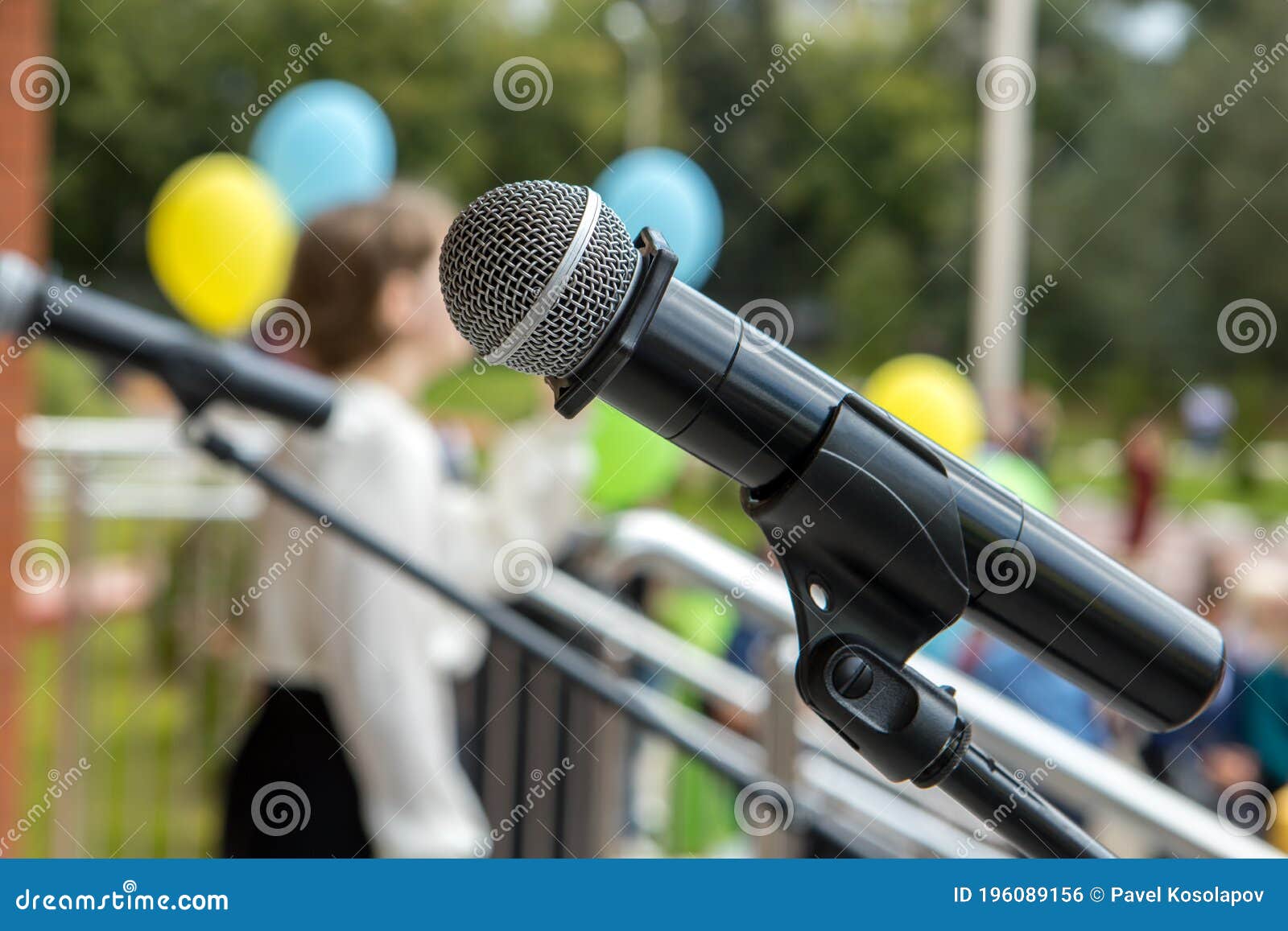 The Microphone Stands on a Stand in the Open Air Stock Photo - Image of ...