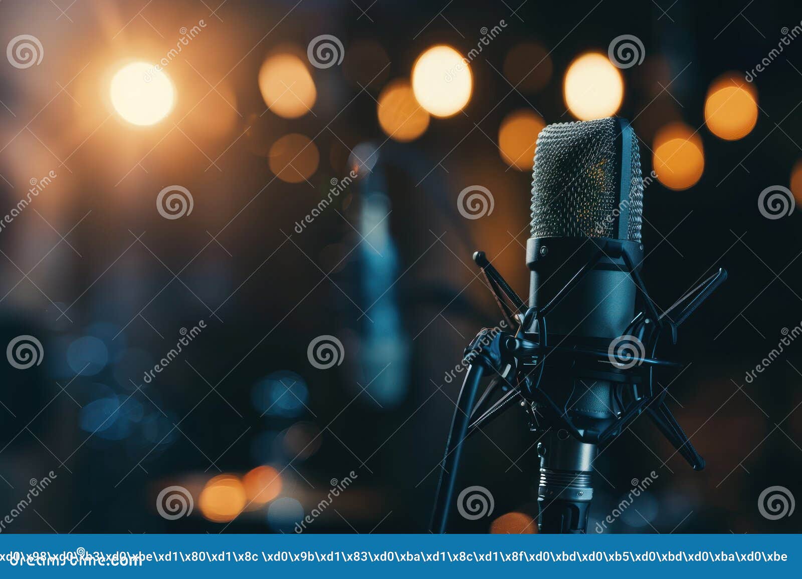 Microphone in a Studio with Spot Lights on Background Stock ...