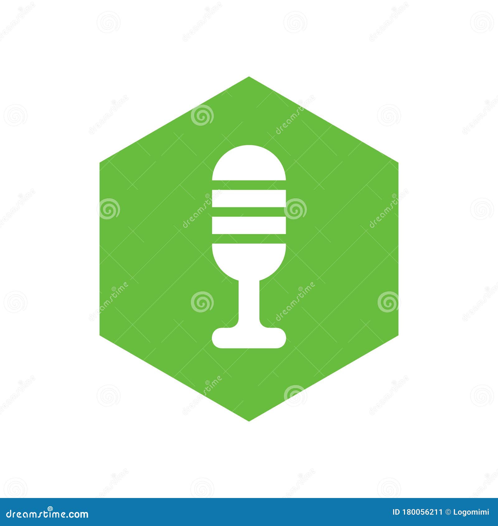 Microphone Symbol on Green Hexagon Shape, Mic Icon Design Stock Vector ...