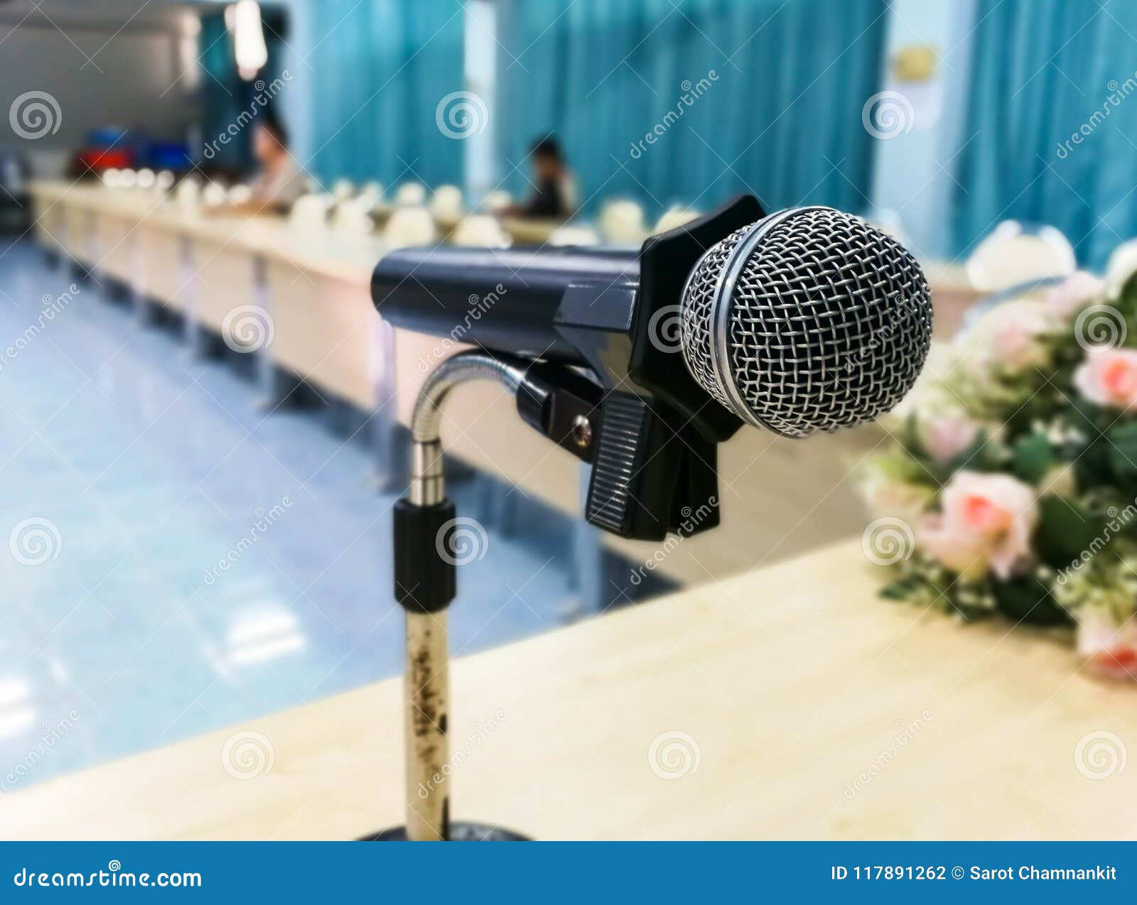 Microphone on the table. stock photo. Image of modern - 117891262