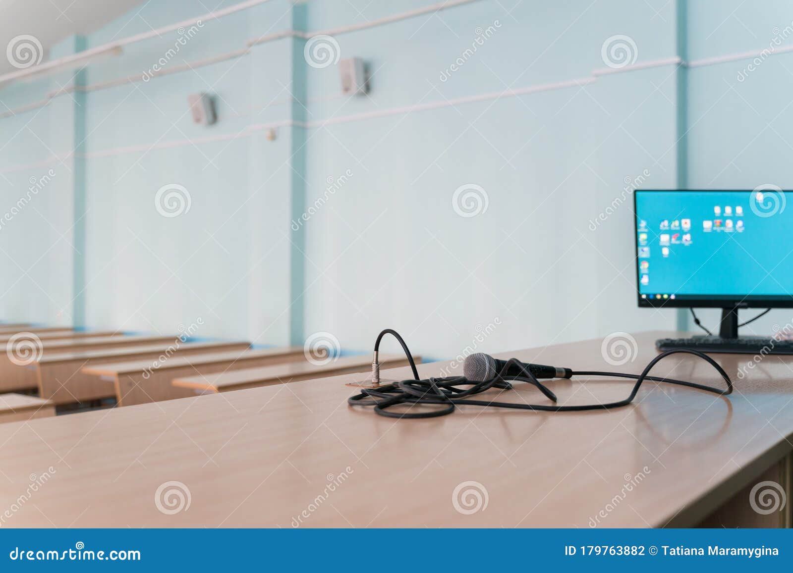 Microphone on a Table in an Empty Classroom for Lectures at the ...