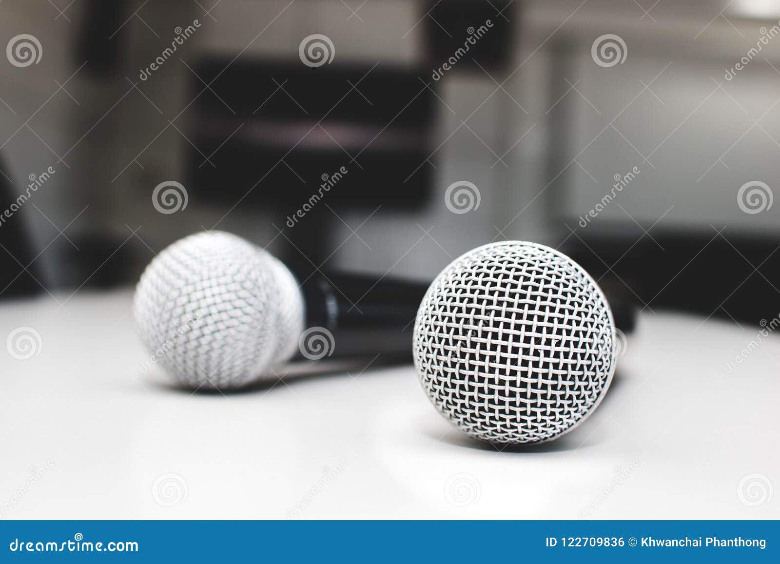 Microphone on Table in Meeting Room Stock Photo - Image of mike ...