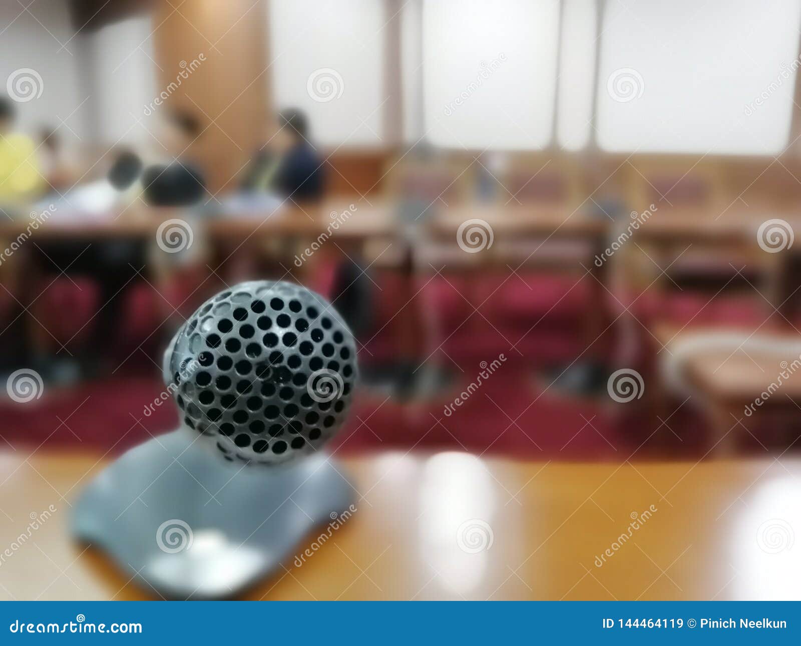 Microphone on the Table, in the Meettingroom Stock Image - Image of ...