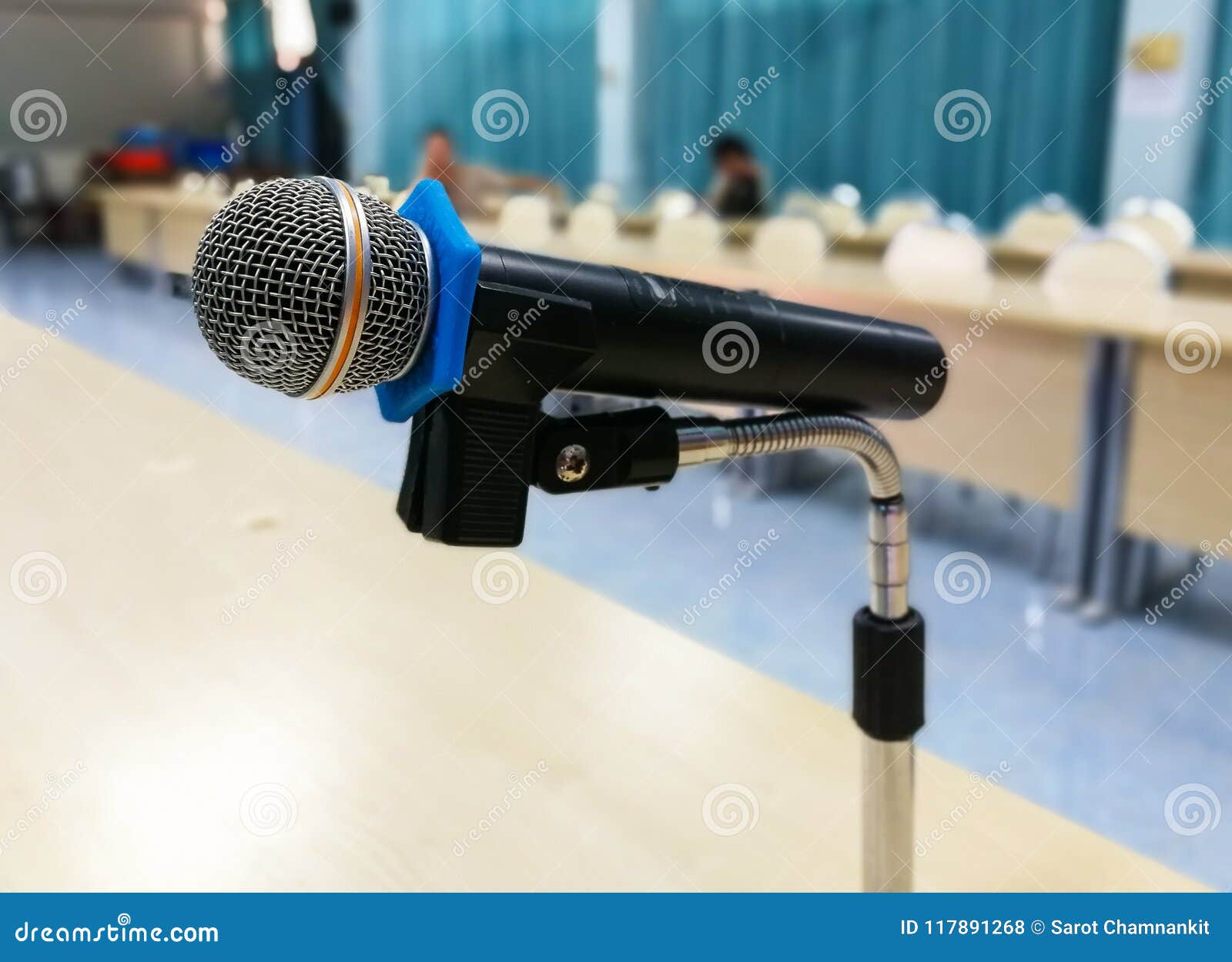 Microphone on the table. stock photo. Image of convention - 117891268