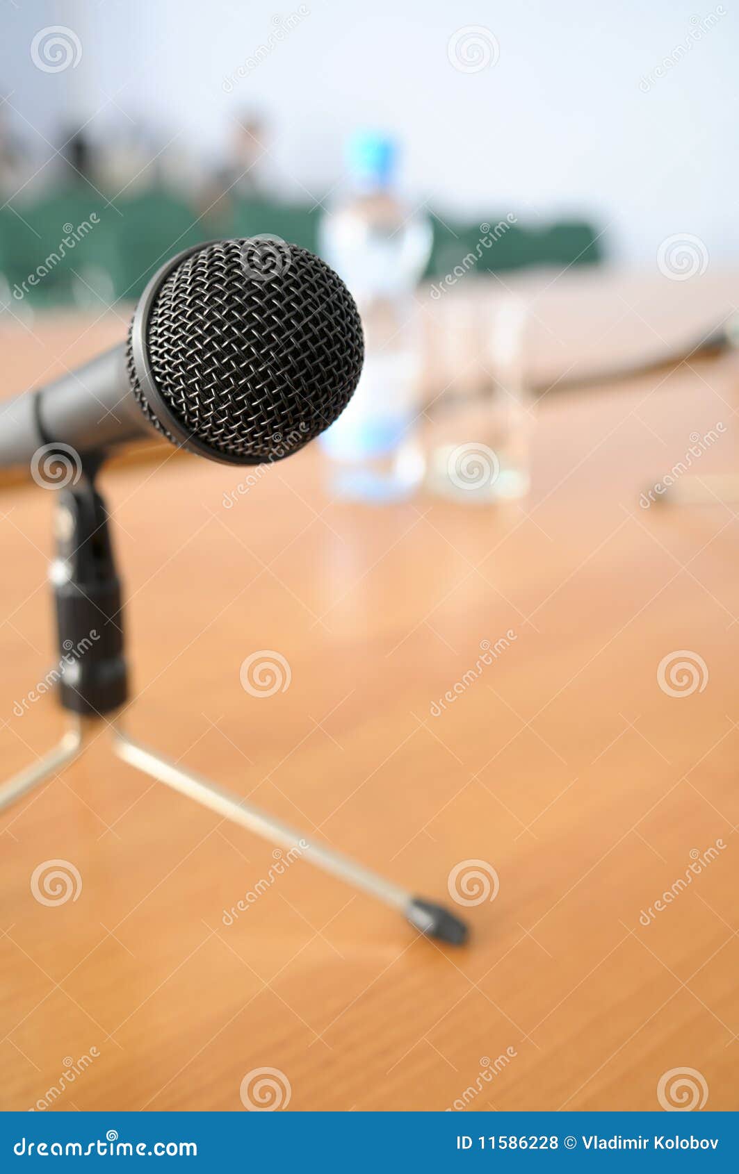 Microphone On Table With Projector Screen Background In Meeting Room ...