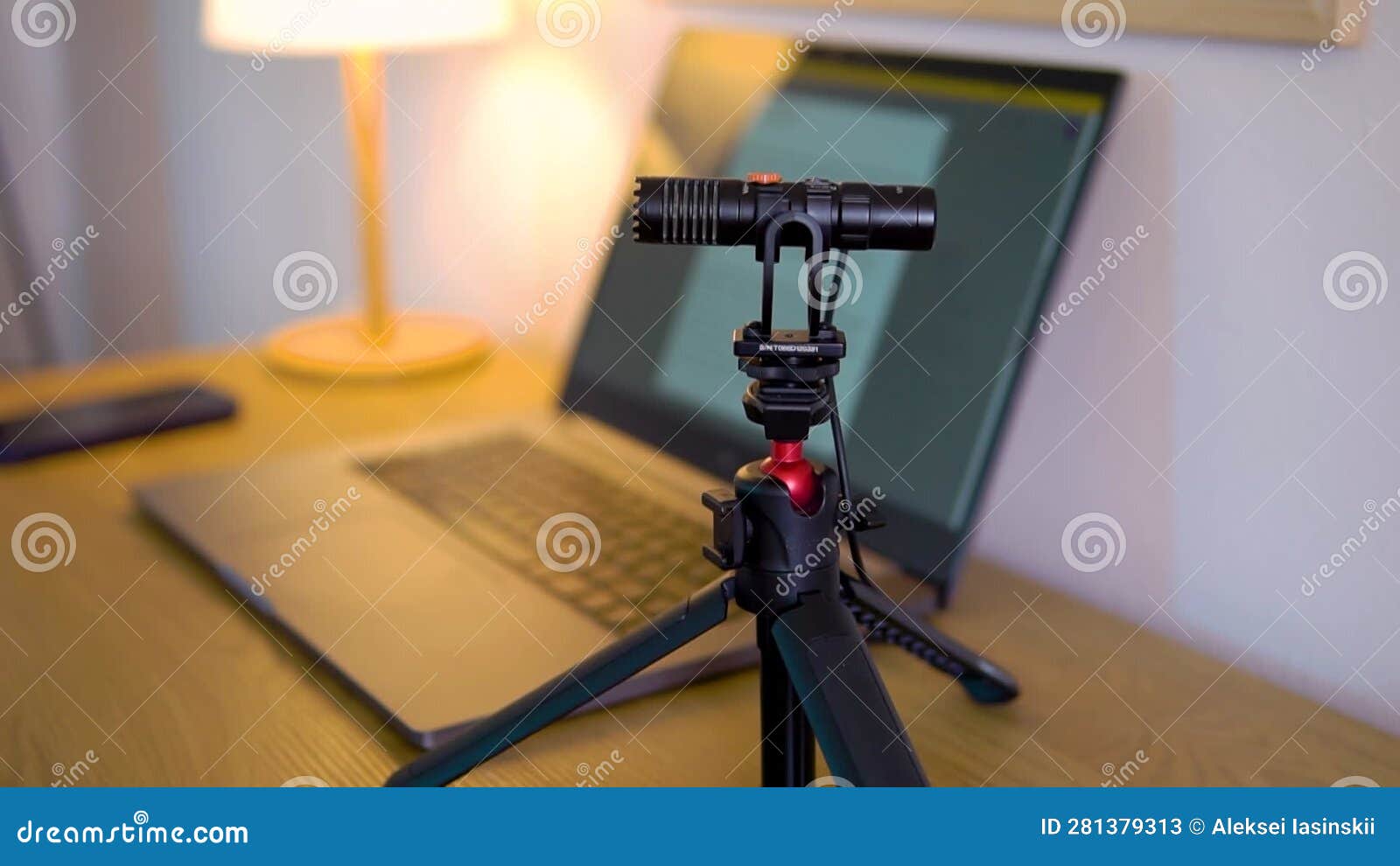 Microphone on Tripod in Vlogging Studio on the Table in Living Room ...