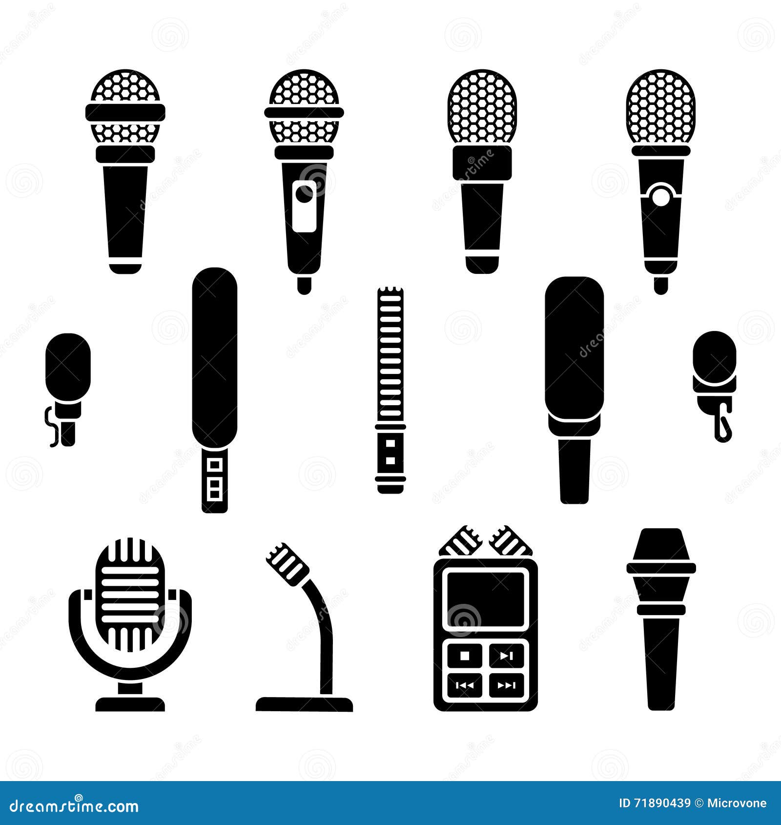 Set Of Microphone Types Icons. Editable Line Vector. | CartoonDealer ...