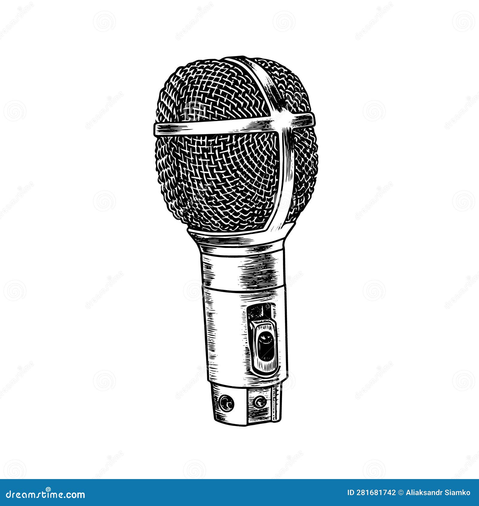 Microphone Vector Drawing. Isolated Hand Drawn, Engraved Style ...