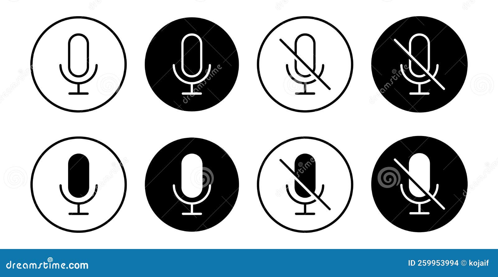Microphone Vector Icons Button Set. Muted Microphone Sign in Circle ...