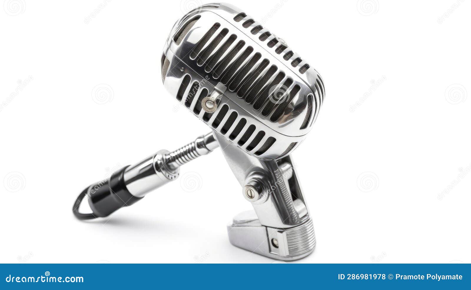 A Microphone. Vintage Silver Microphone Isolated on White Background ...