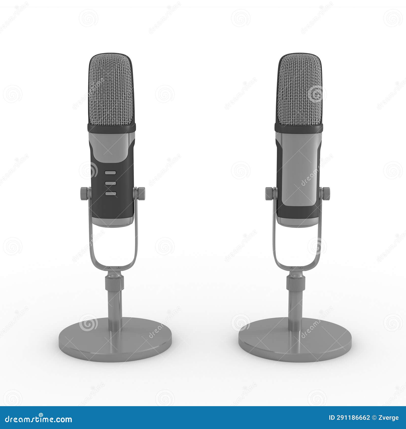 Microphone On White Background. 3D Rendering. Front And Back View ...
