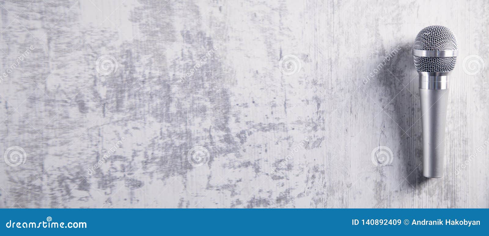 Microphone on a White Desk. Top View Stock Image - Image of audio ...