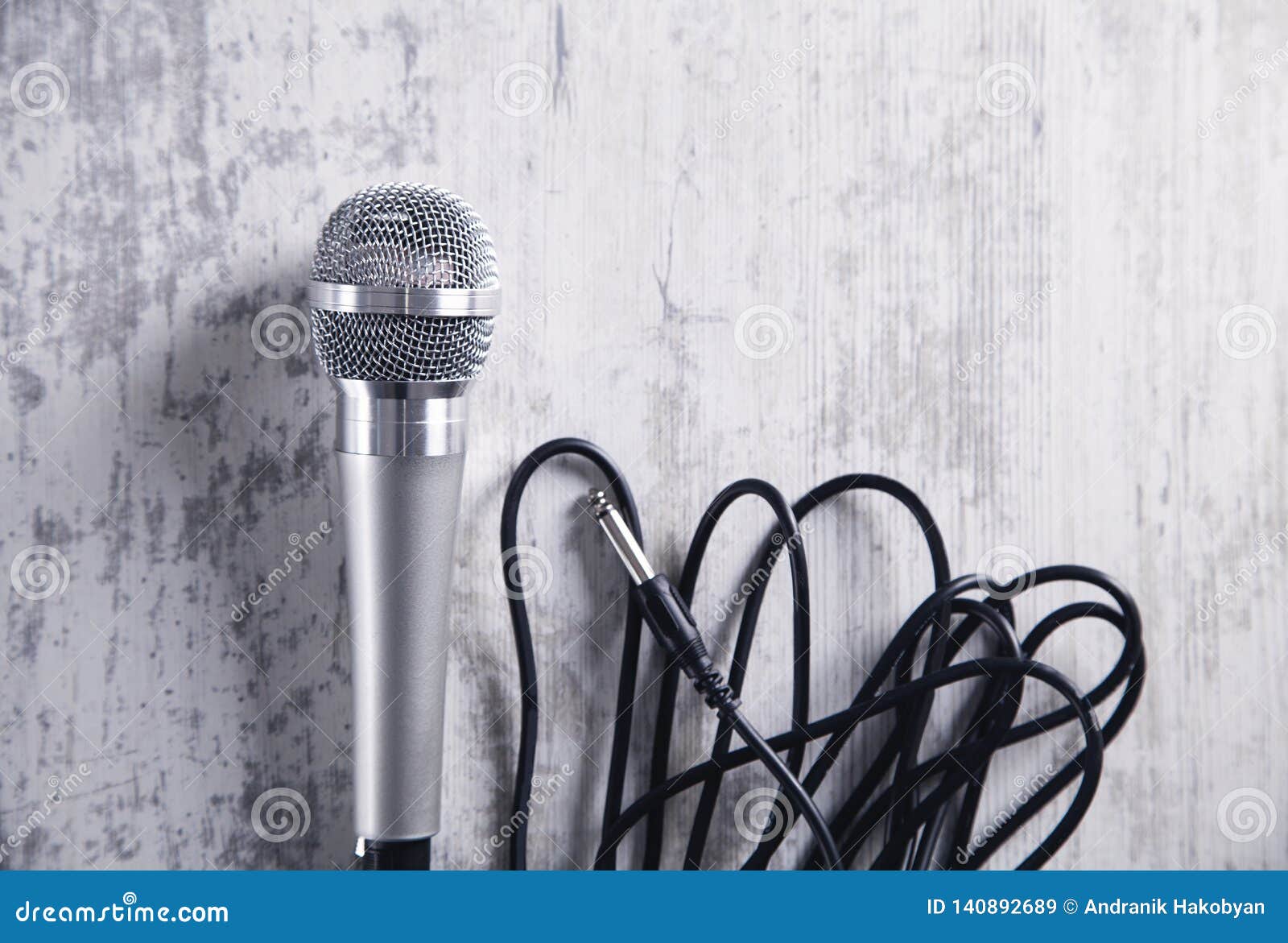 Microphone on a White Desk. Top View Stock Image - Image of voice ...