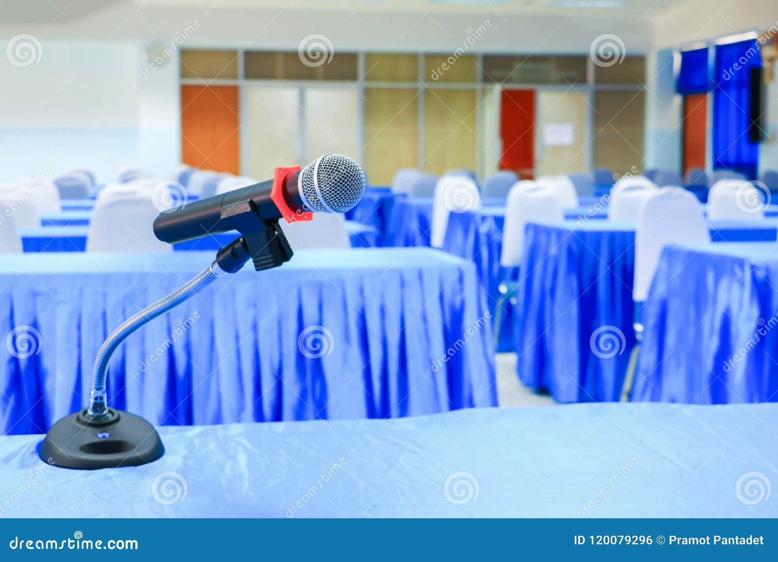 Microphone Wireless on a Stand in Interior Meeting Room Seminar Empty ...