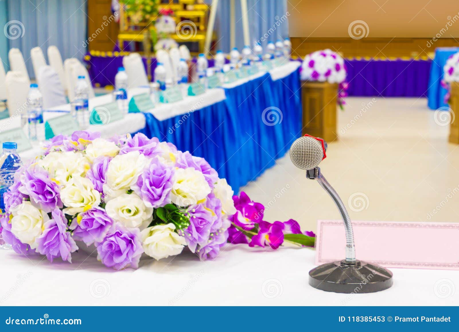 Microphone Wireless on Stand Table in Conference Seminar Room with Copy ...