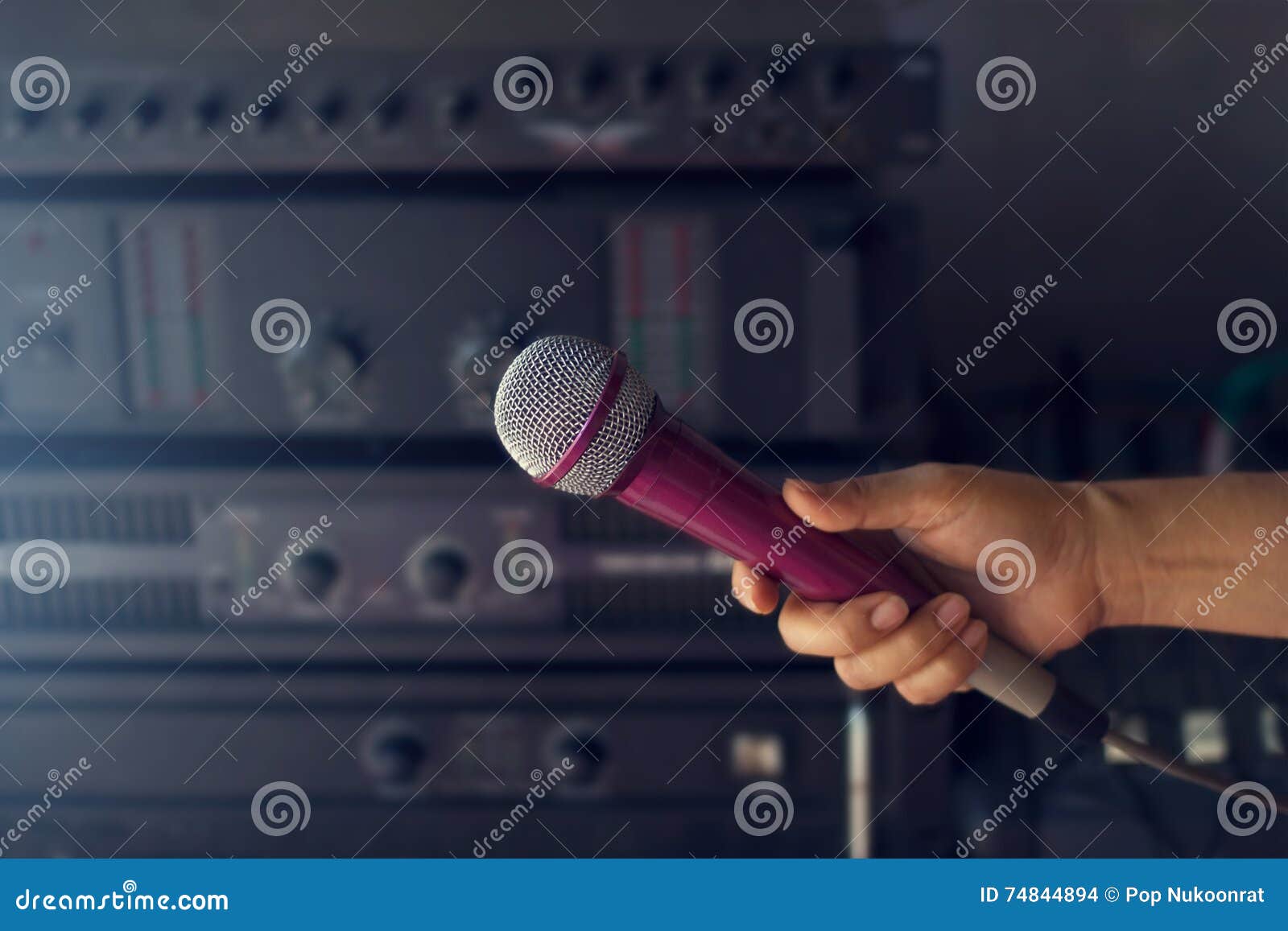 Microphone in Woman Hand on Backstage of Concert Stock Photo - Image of ...