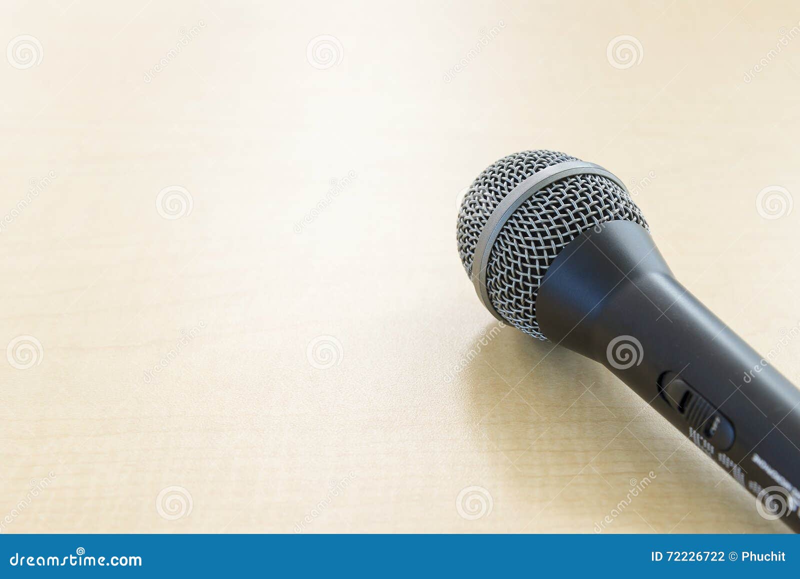 The Microphone on the Wooden Table Stock Photo - Image of mike, musical ...